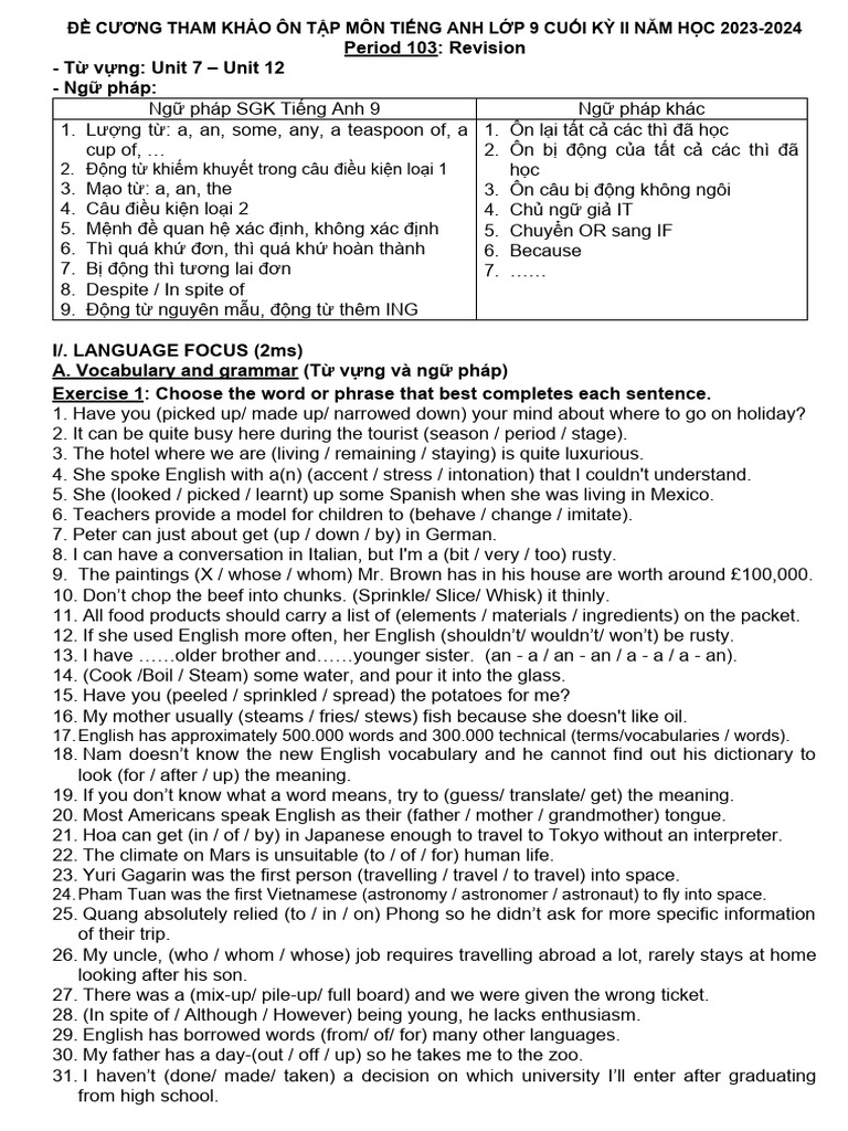 ĐỀ CƯƠNG ANH 9 - CK2 (23-24) | PDF | Orchestras | Astronauts