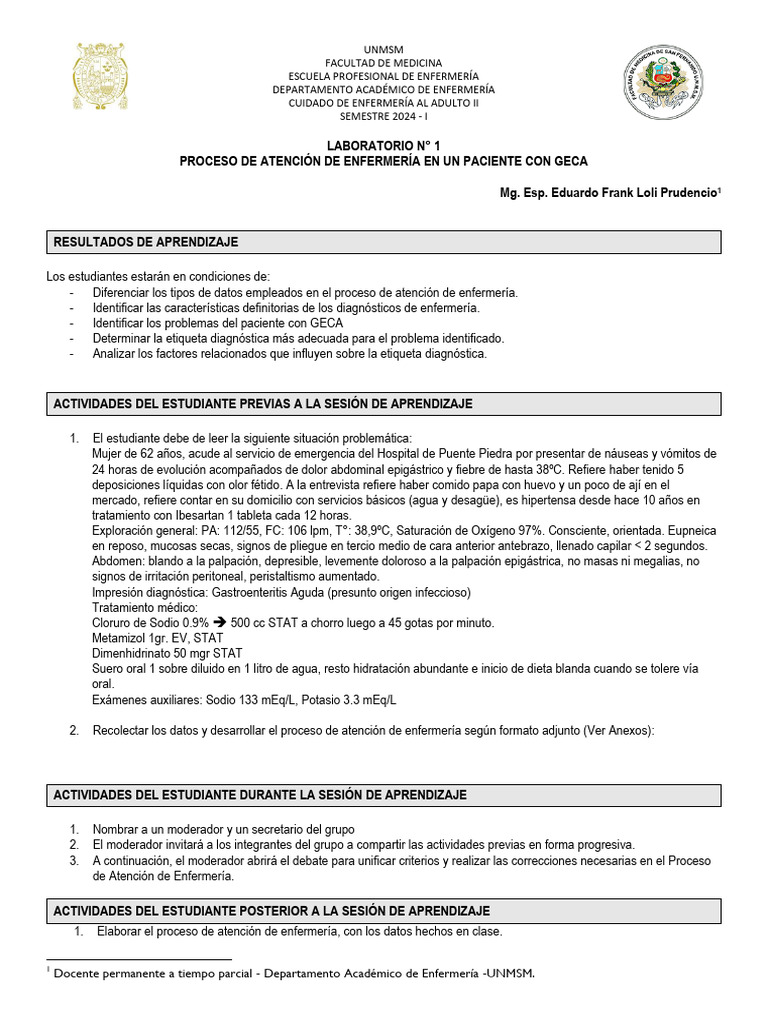 Laboratorio 1 - Pae en Geca | PDF | Medicina CLINICA | Medicina