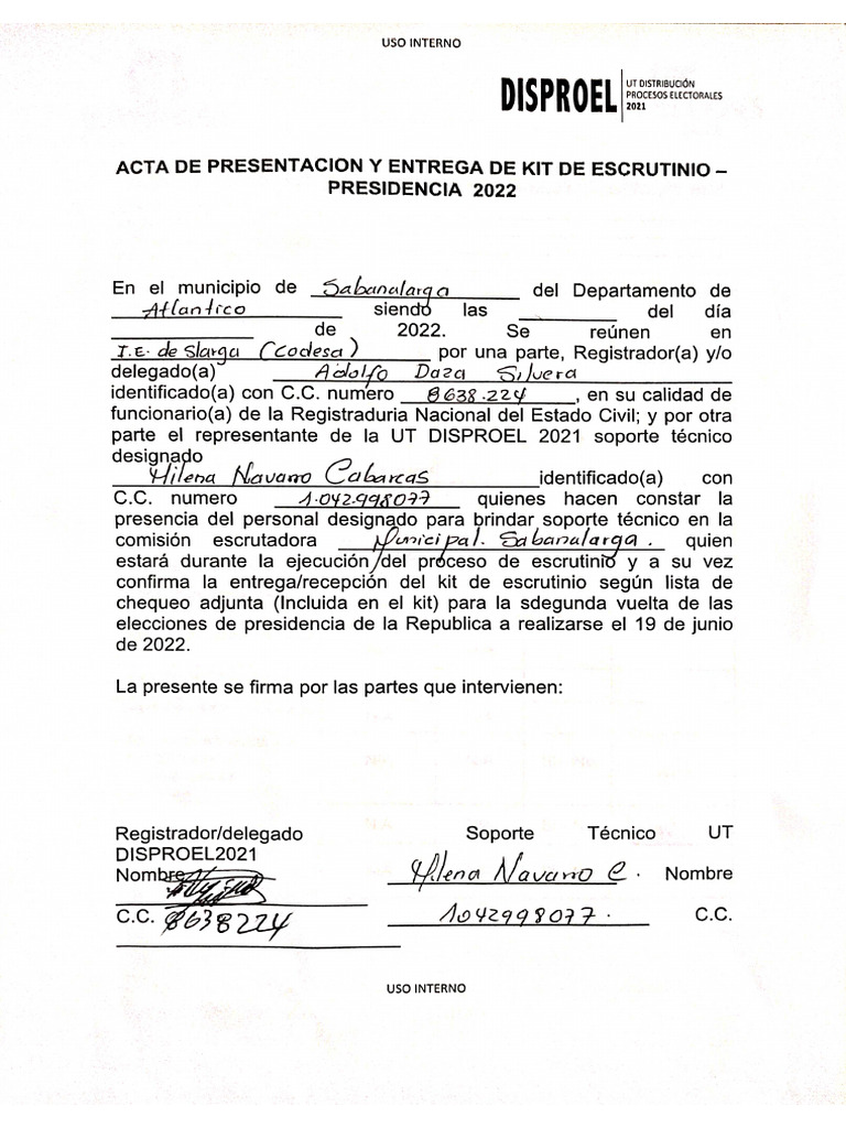 Acta de Presentación Municipal Slarga | PDF