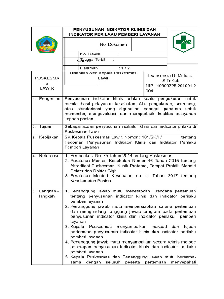 Indikator Klinis Puskesmas Lawir | PDF