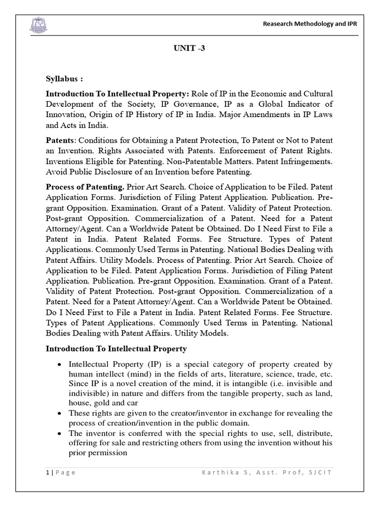 RM Unit - 3 | Download Free PDF | Patent | Intellectual Property