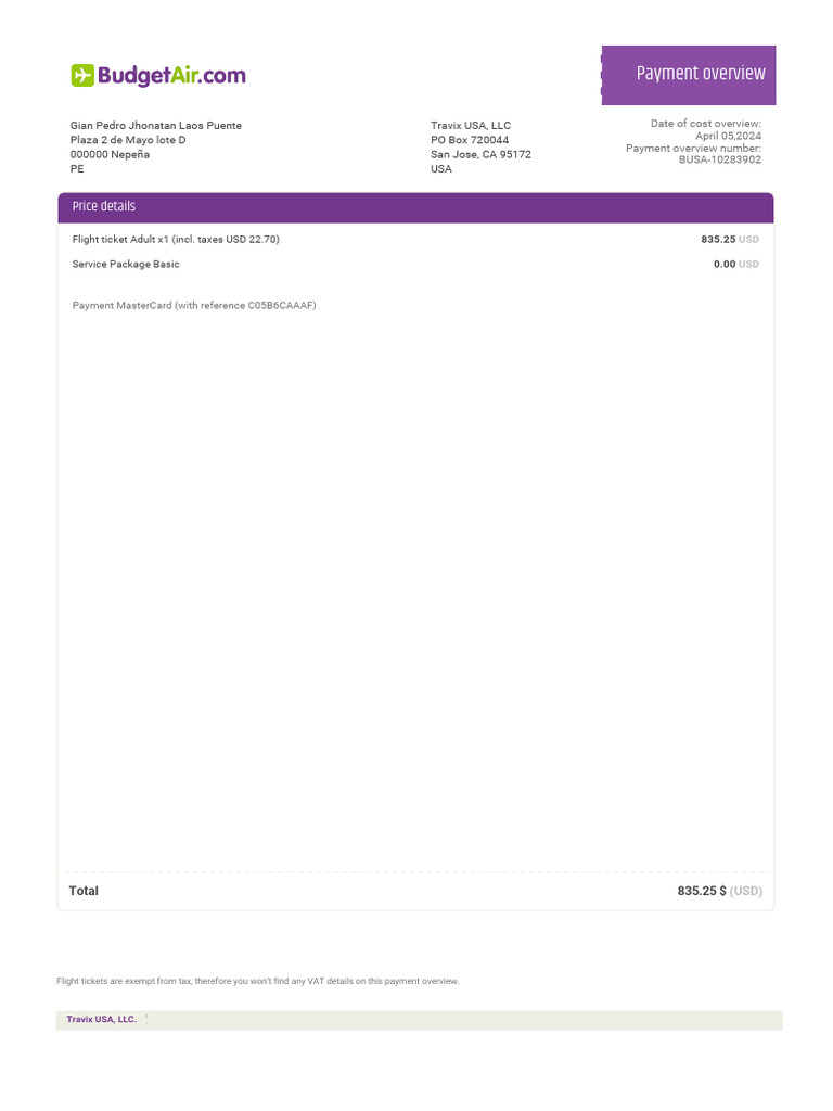 Payment Overview for Flight Booking | PDF | Civil Aviation | Airlines