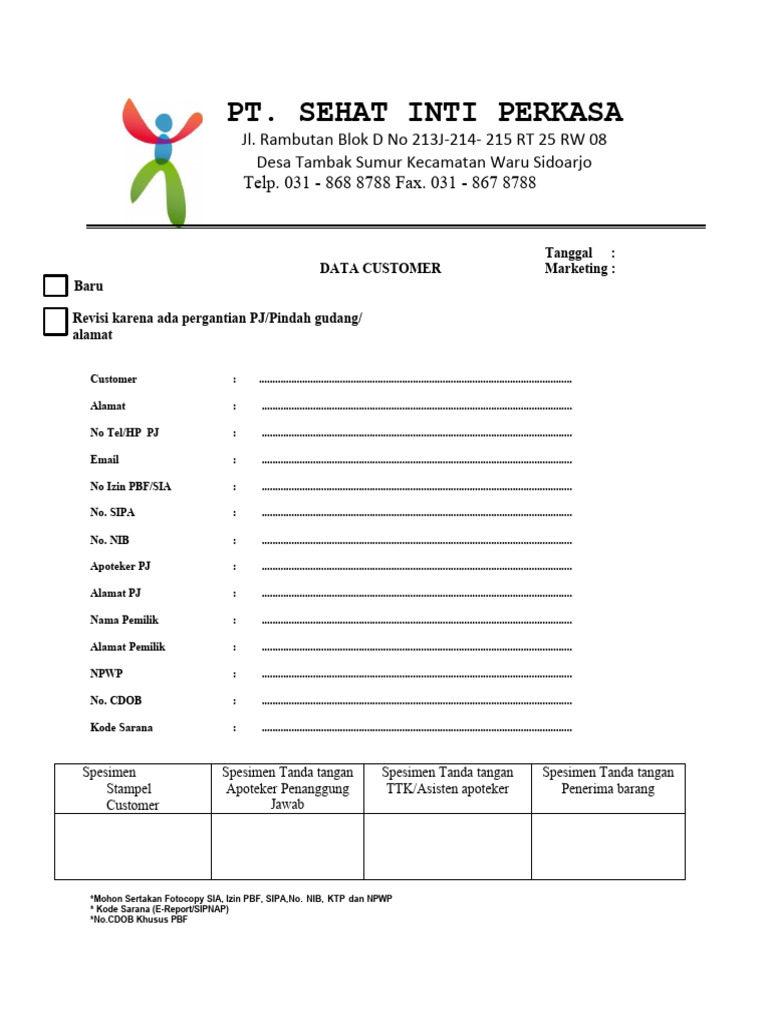 Spesimen Pelanggan PT Sip 2024 | PDF
