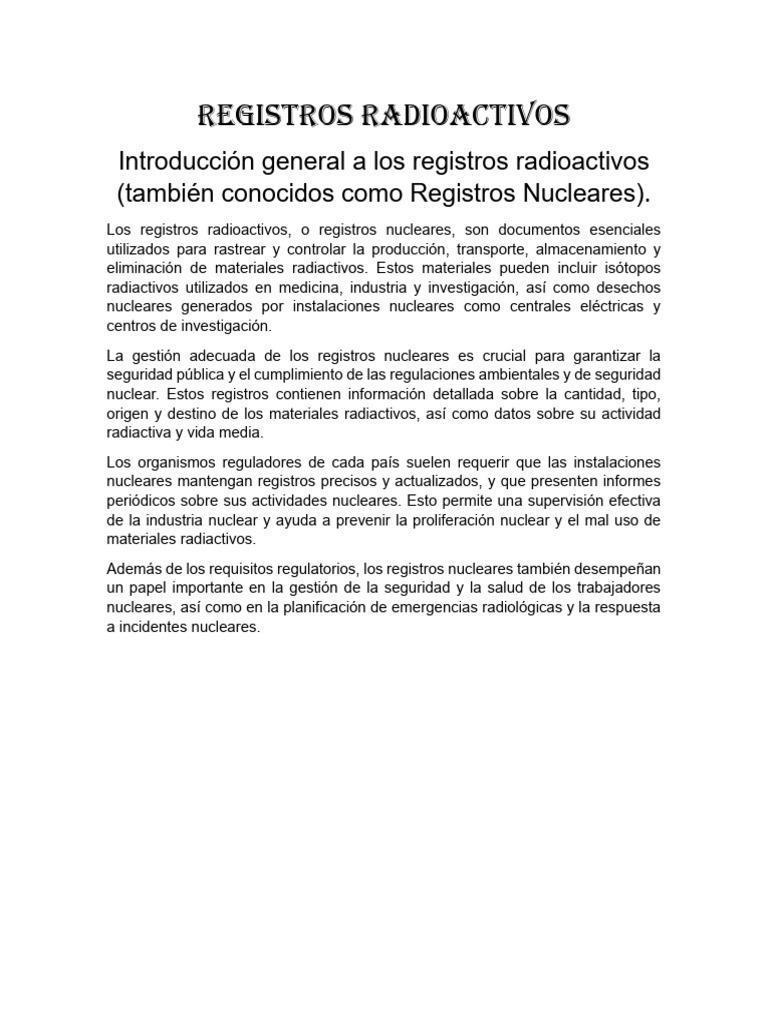 Registros Radioactivos | PDF | Desintegración radioactiva | La energía ...