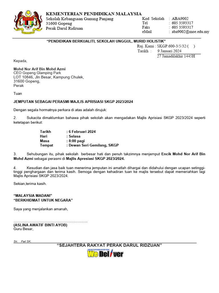 Jemputan Perasmi Majlis Apresiasi 2023_2024 | PDF