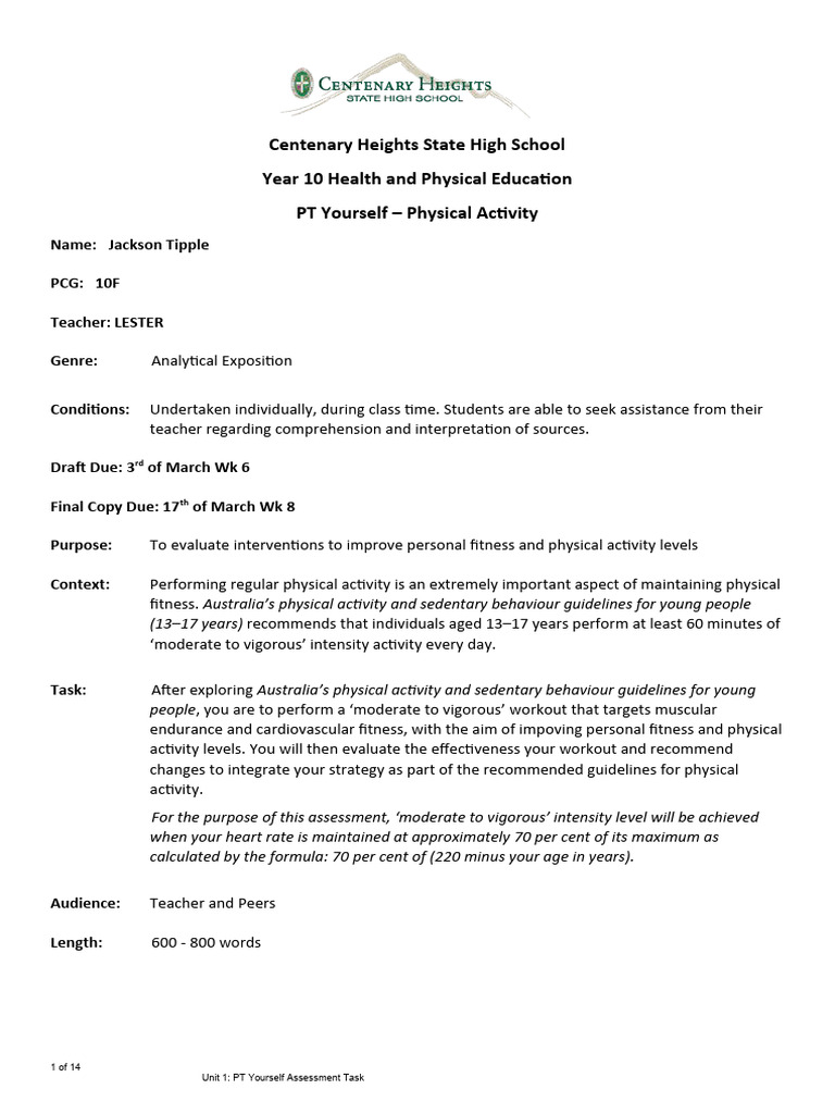 Year 10 Fitness Assessment Proposal | PDF | Heart Rate | Physical Fitness
