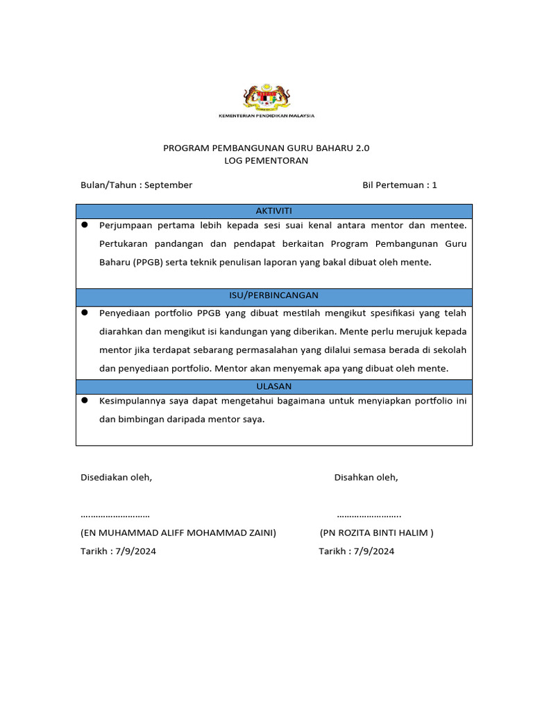 LOG PEMENTORAN PPGB New | PDF | Bisnis | Seni