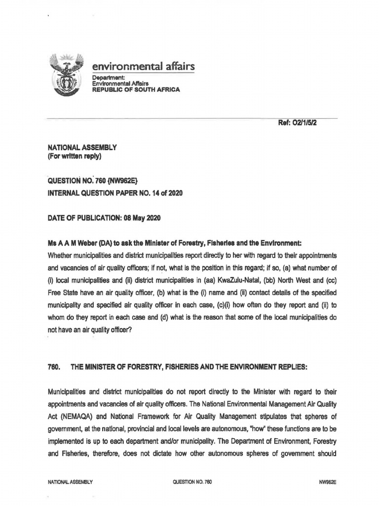 Air Quality Officer Reporting in South Africa | PDF