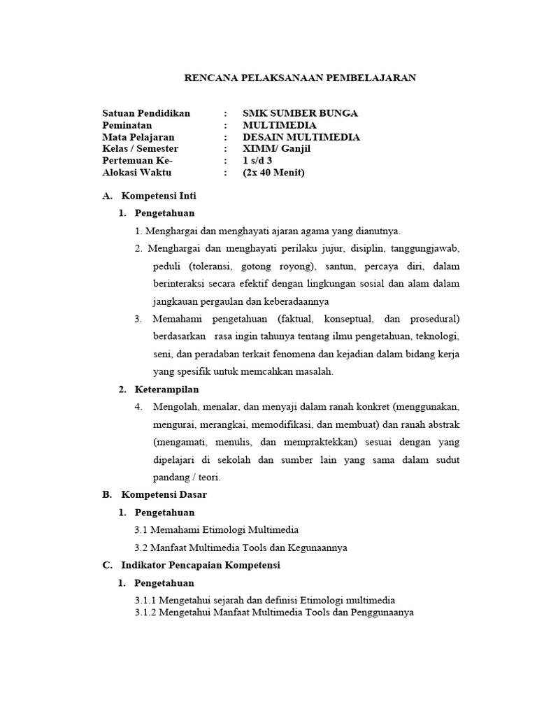 Rencana Pembelajaran Desain Multimedia | PDF