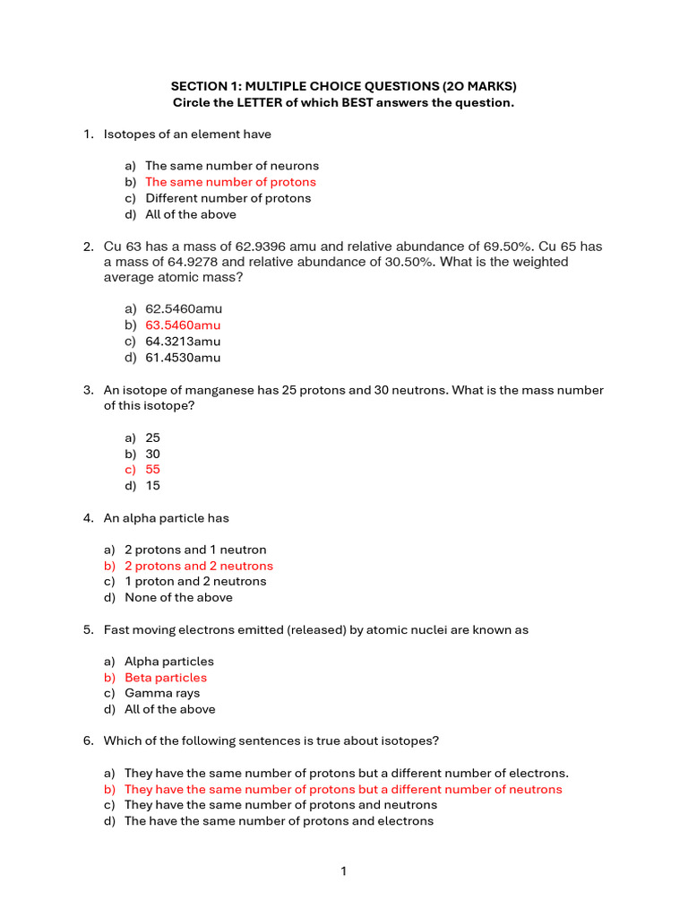 Form 5 Science Term 1 Exam 24 With Ans Key | PDF | Neutron | Proton