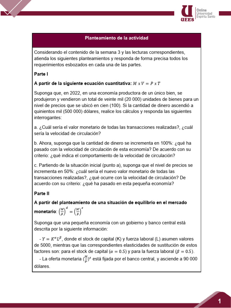 Parte I A Partir de La Siguiente Ecuación Cuantitativa | PDF | La ...