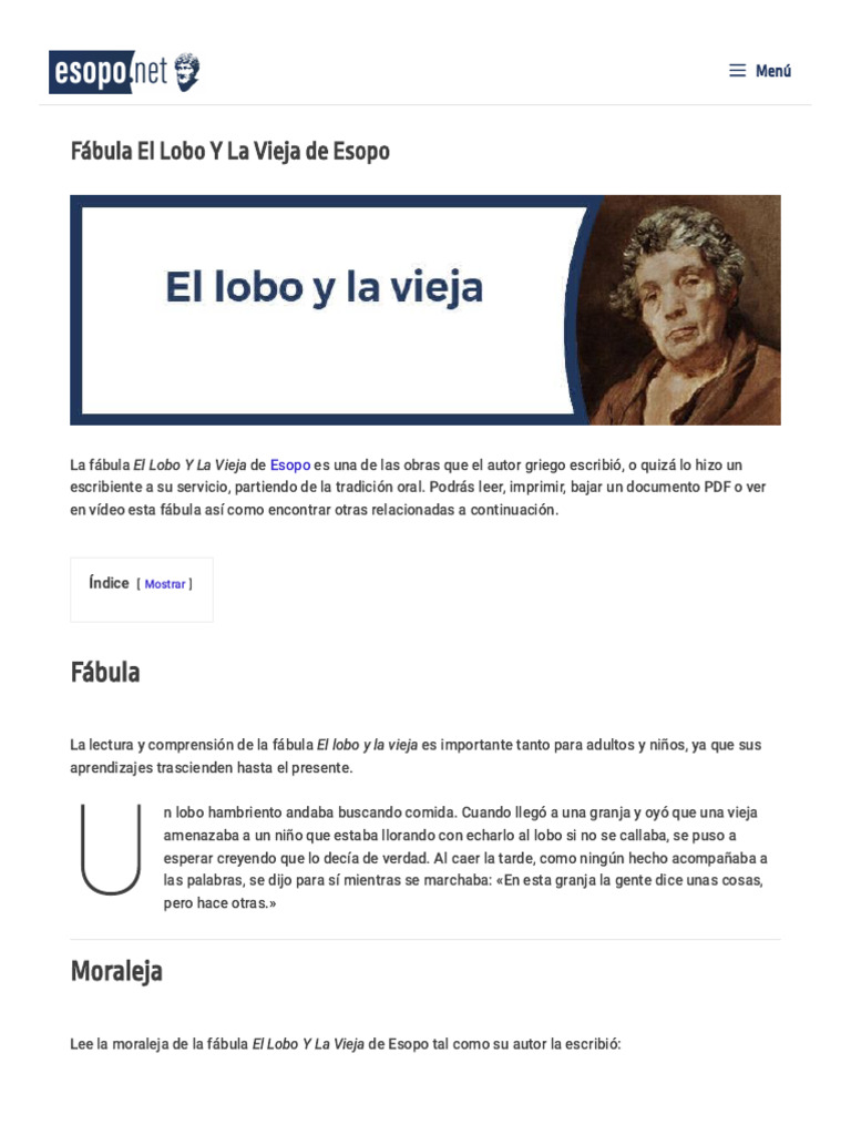 Fábula El Lobo Y La Vieja de Esopo | PDF | Fábula
