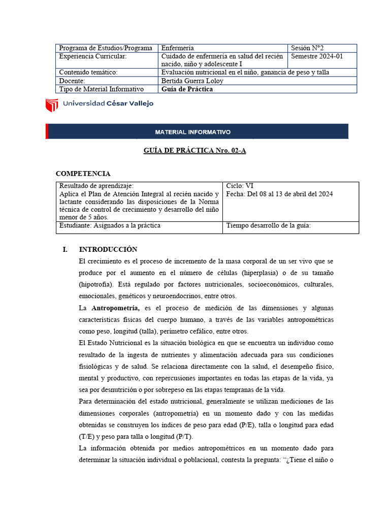 Guía de Práctica #2A | PDF | Obesidad | Evaluación