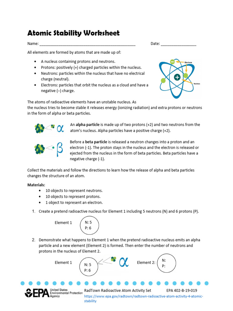Atomic Stability Worksheet Ra4 | PDF | Atomic Nucleus | Neutron