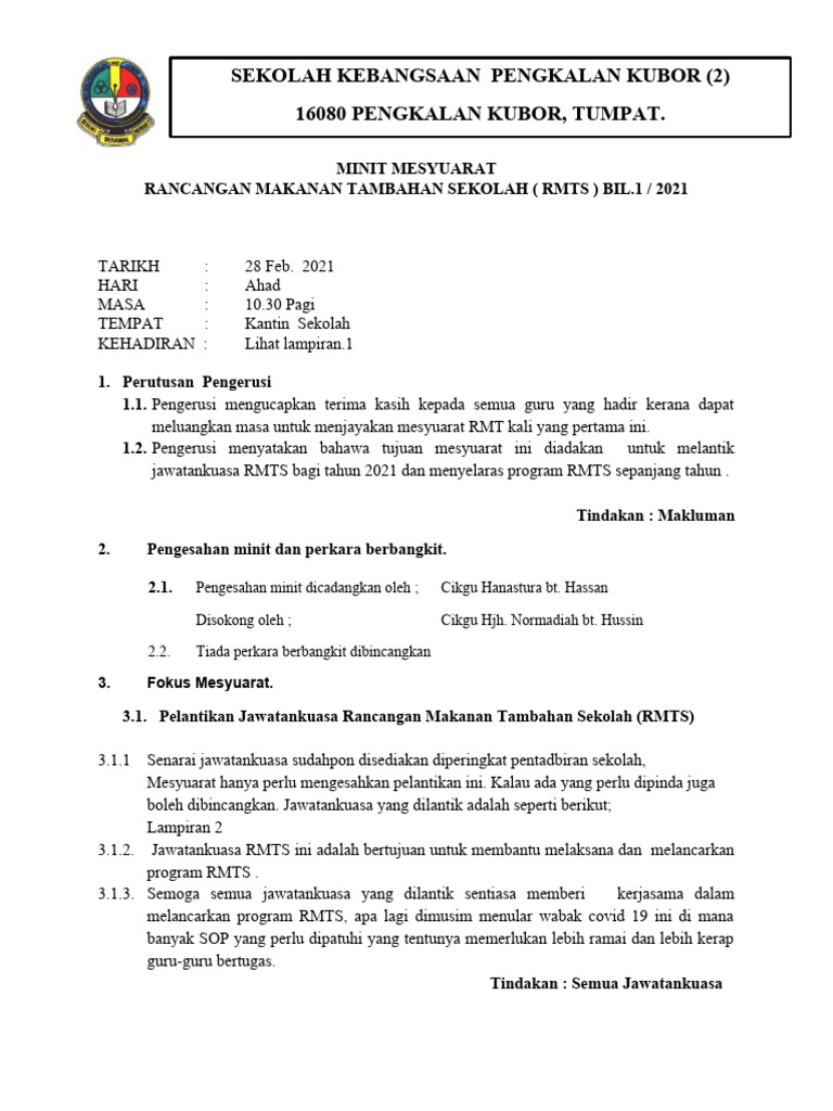 Minit-Mesy-RMTS Bil.1 2021 | PDF