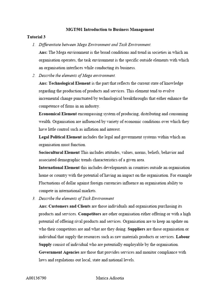 Tutorial 3 - Answer | PDF | Natural Environment | Supply Chain
