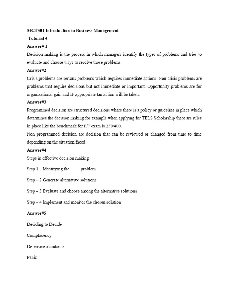 Tutorial 4 - Answers | PDF | Decision Making | Creativity Tutorial 4 - Answers | PDF | Decision Making | Creativity