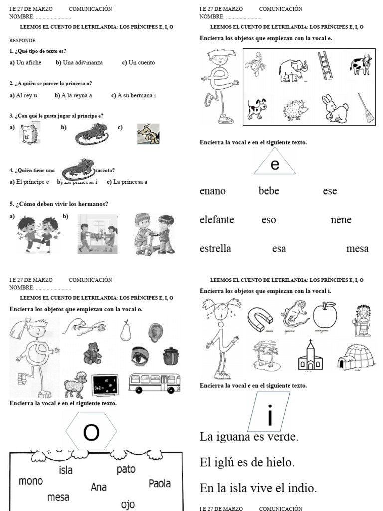 Reconocemos Leemos El Cuento de Letrilandia Los Príncipes E, I, o | PDF