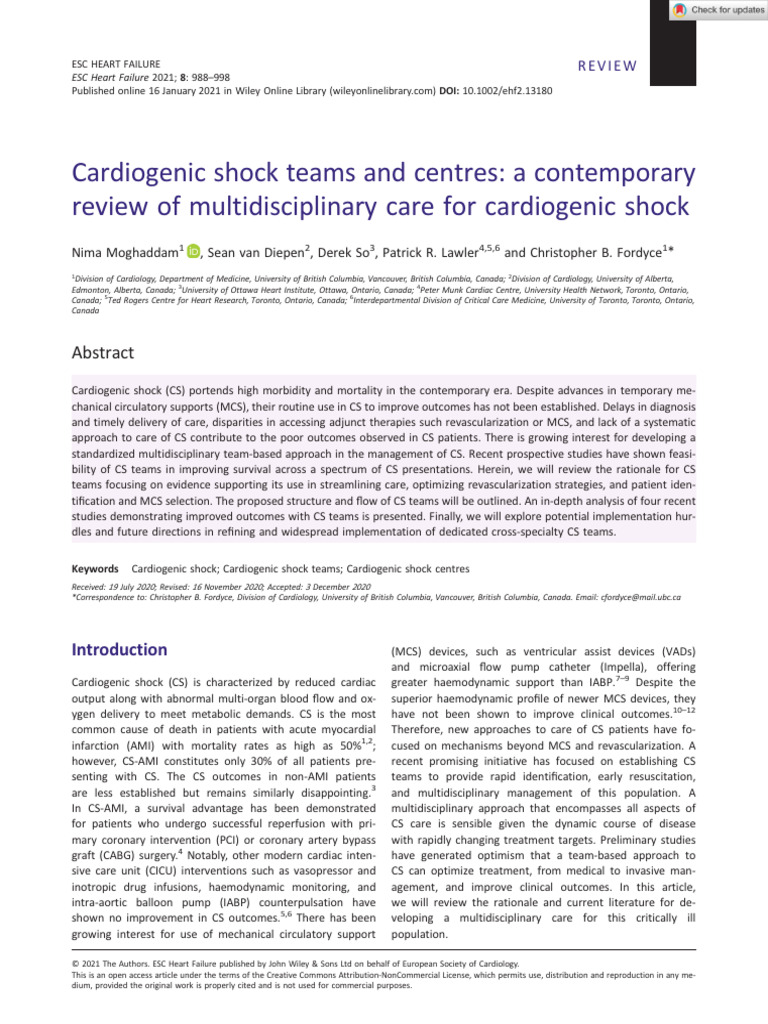 ESC Heart Failure - 2021 - Moghaddam - Cardiogenic Shock Teams and ...