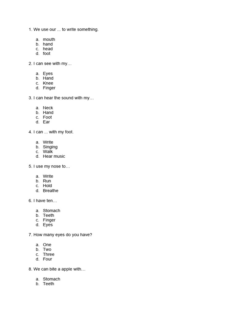 Soal Body Parts - Grade 5 | PDF