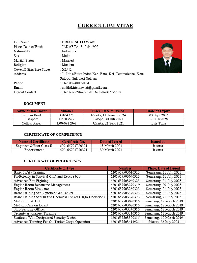 CV. Erick Setiawan - 4E (3E) - Bulk | PDF | Ship Types | Ships