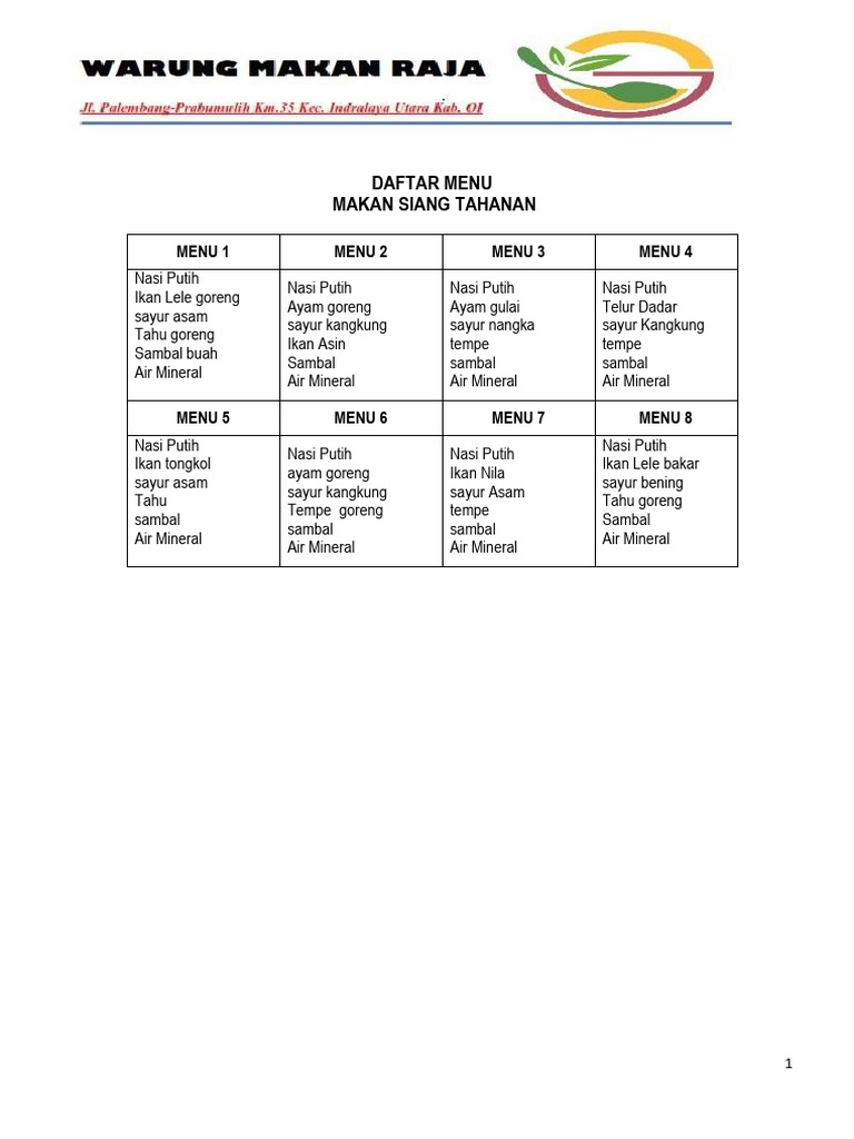 Menu Makan Siang dan Malam Tahanan | PDF | Memasak, Makanan, & Anggur