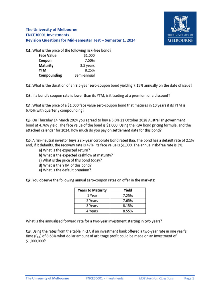 MST Revision Questions Update | PDF | Bonds (Finance) | Bond Duration