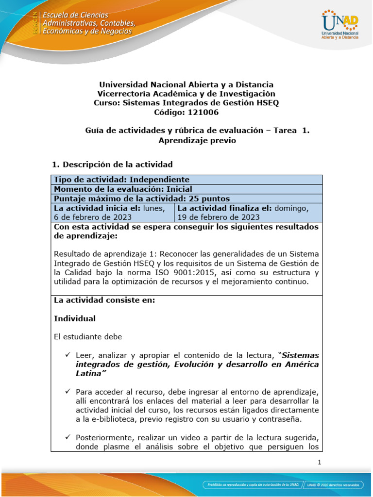 Guía Actividad Inicial HSEQ UNAD | PDF | Plagio | Evaluación