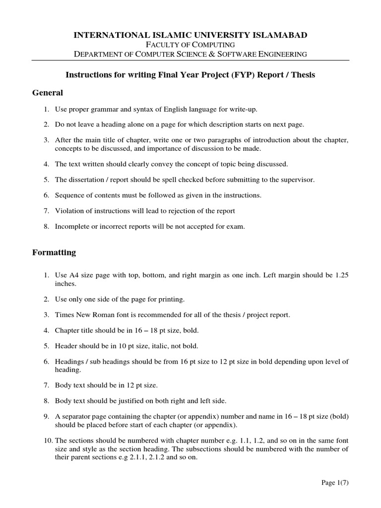 FYP Thesis Writing Instructions | PDF | Thesis | System