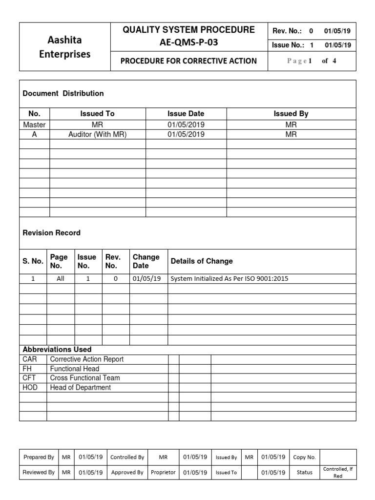 AE-QMS-P-03 Procedure For Corrective Action | PDF | Iso 9000 | Audit
