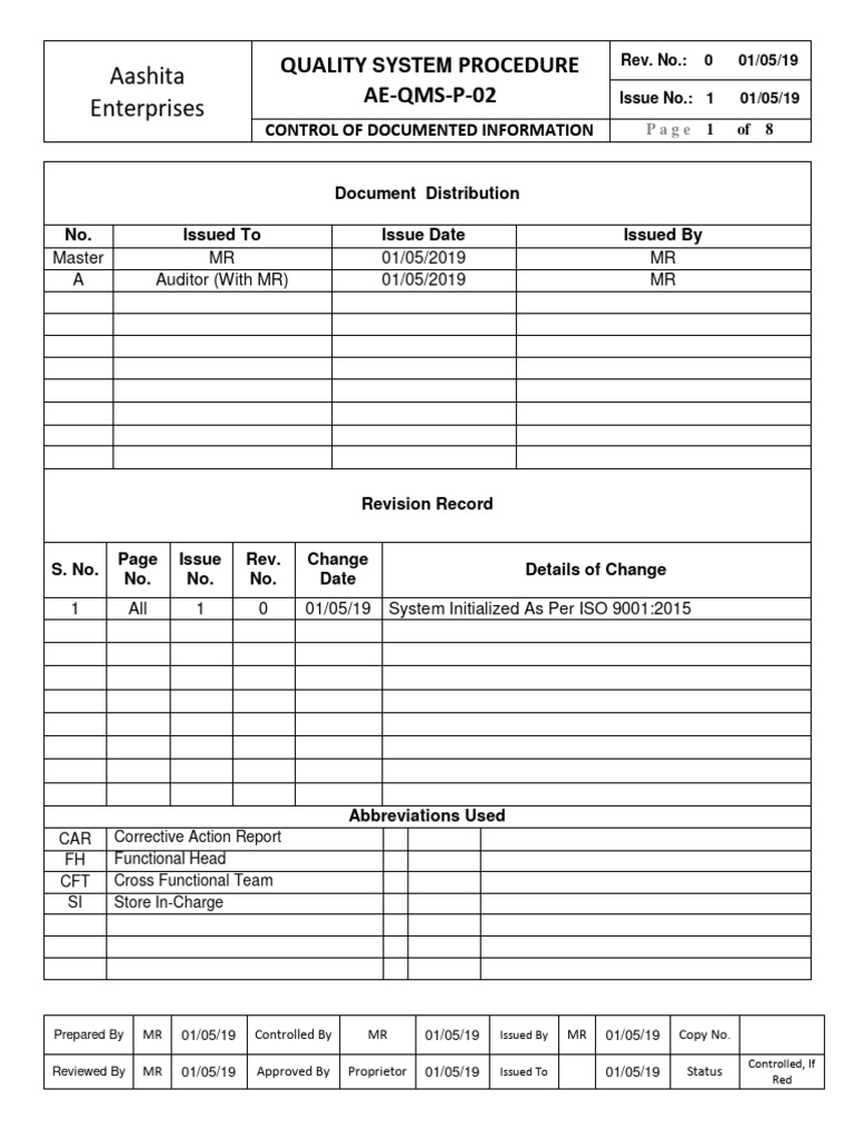 Ae-Qms-P-02 Control of Documented Information | Download Free PDF | Quality Management System ...