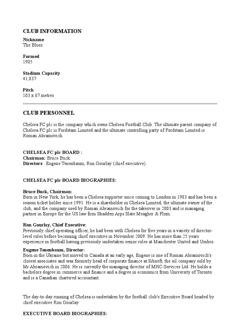 Chelsea | PDF | Chelsea F.C. | English Football Organisations