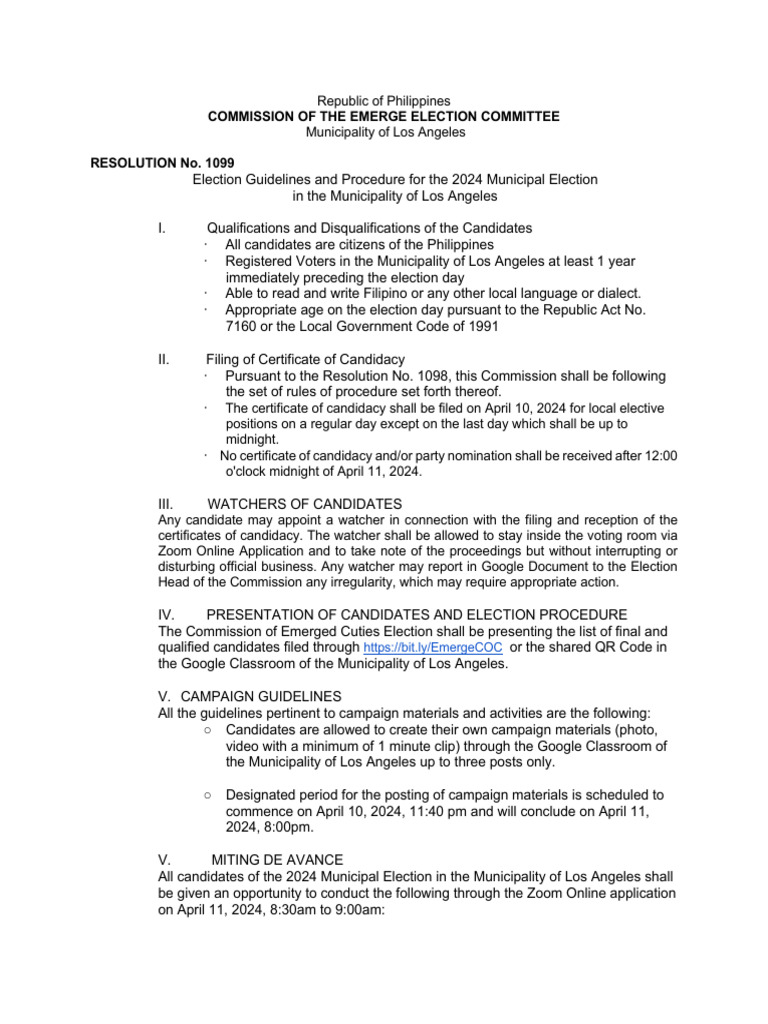 Resolution 1099 - Election Guidelines and Procedure For The 2024 ...