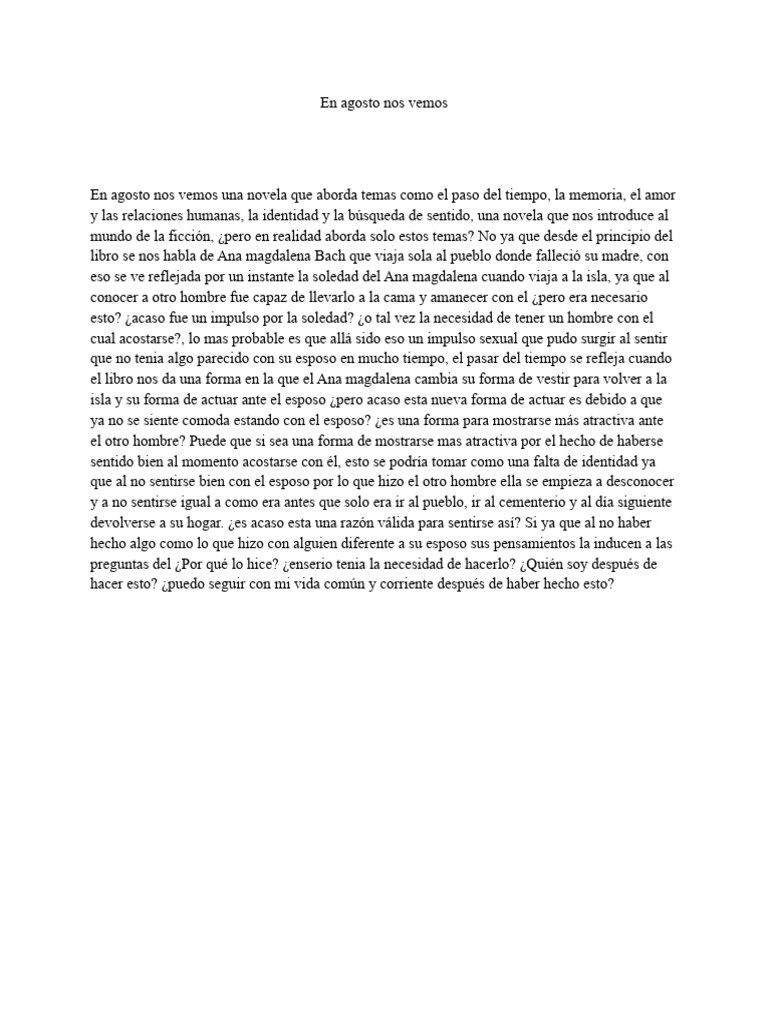 En agosto nos vemos: Reflexiones sobre identidad | PDF
