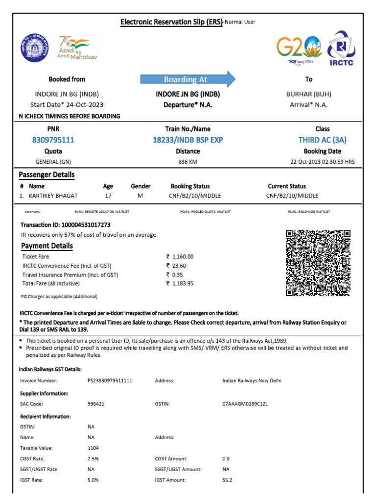 18233/INDB BSP EXP Third Ac (3A) | PDF | Identity Document