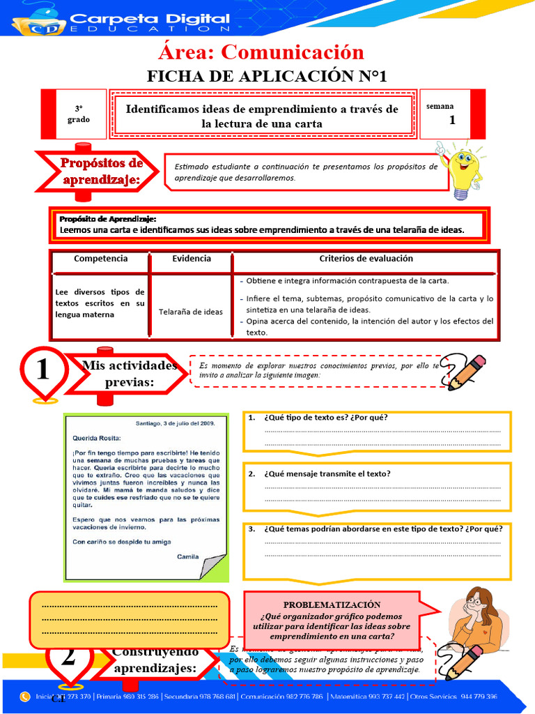 3° Ficha de Aplicación-Sesión1-Sem.1-Exp.5-Comunicación | PDF | Iniciativa empresarial ...