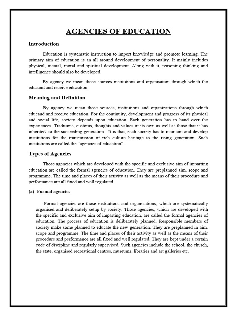 Understanding Education Agencies | PDF | Society | Family