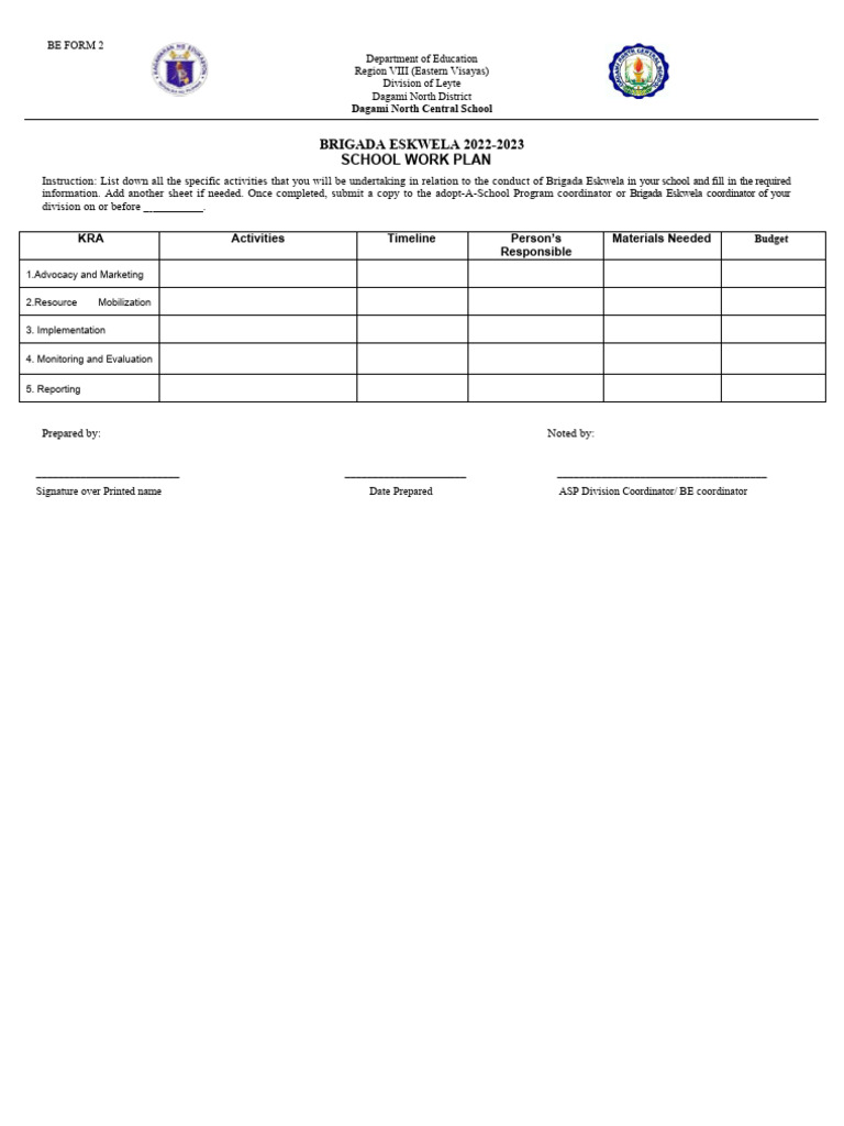 BS-Form 2 - School Work Plan | PDF