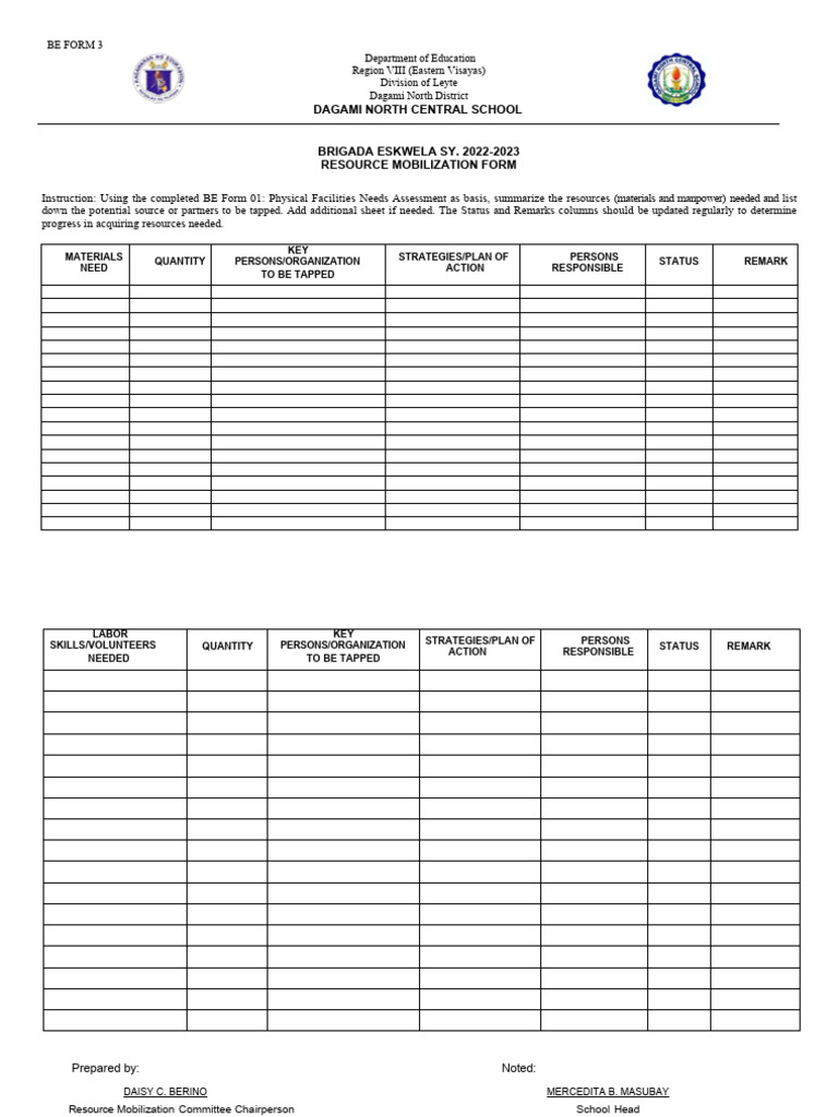 BS-Form 3 - Resource Mobilization | PDF