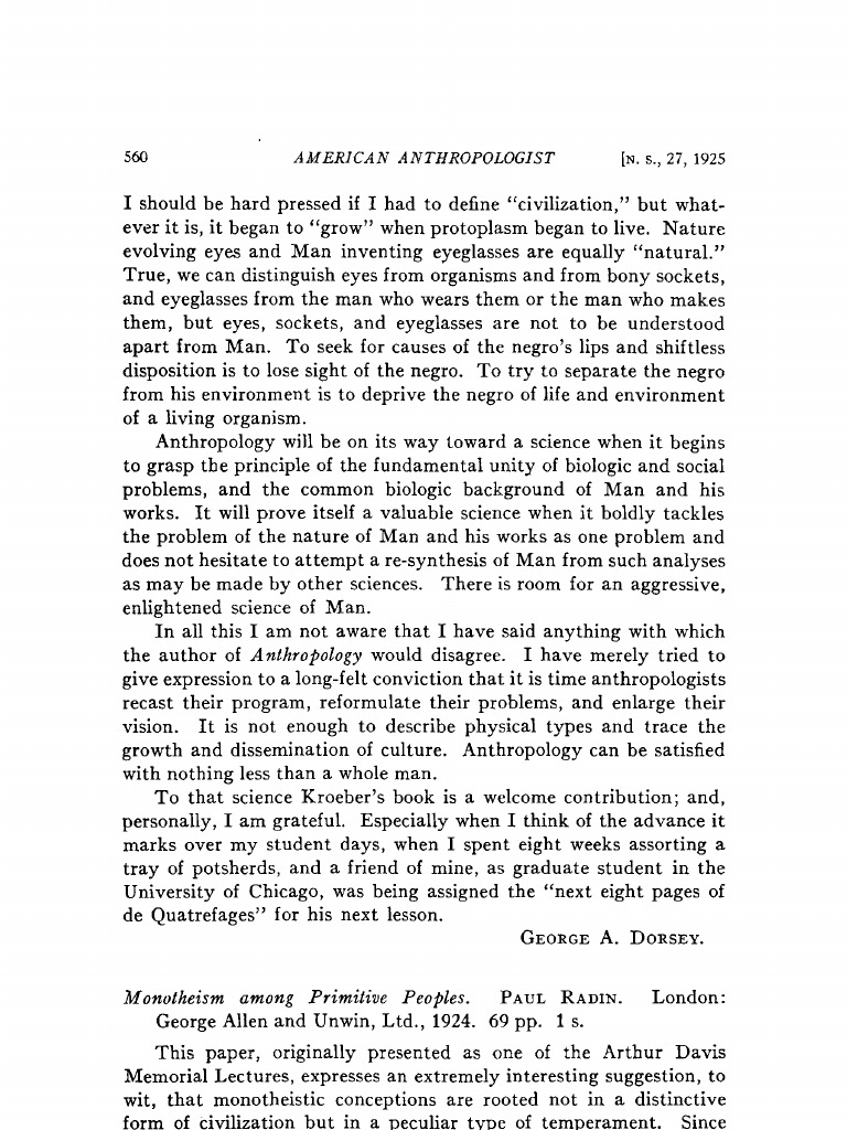 American Anthropologist: Monotheism Primitive Peoples | PDF ...