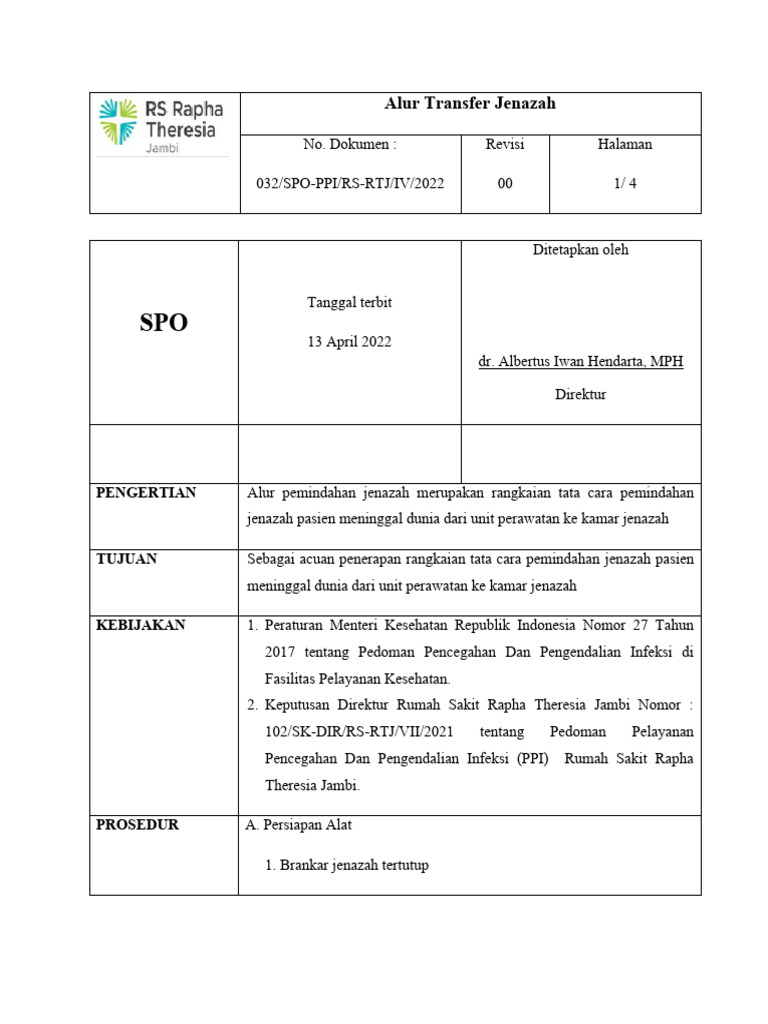 SPO Alur Transfer Jenazah | PDF