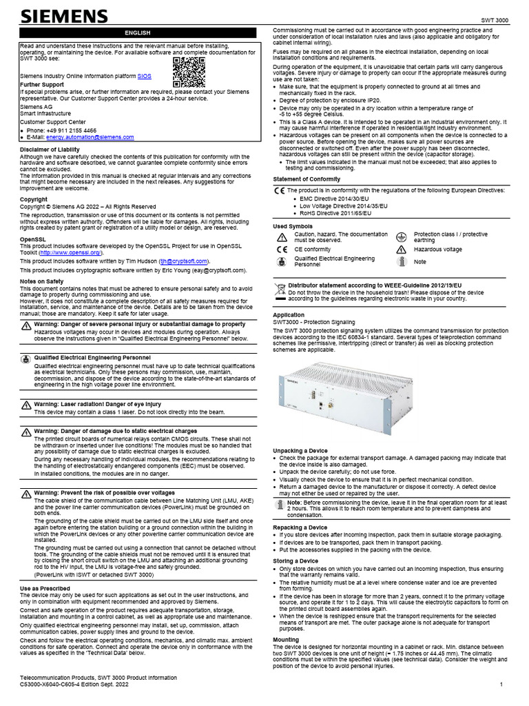 SWT3000 ProductInfo C605-4 | PDF | Power Supply | Switch