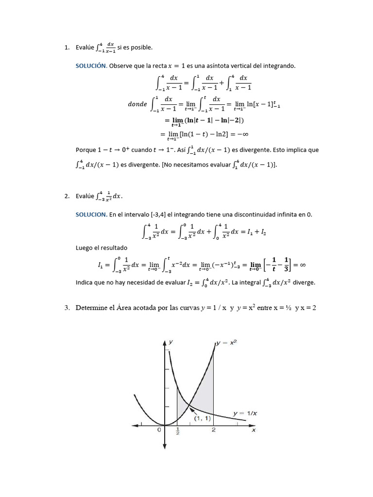 Ejercicios Integrales Impropias - Área Entre Curvas | PDF | Integral | Análisis funcional