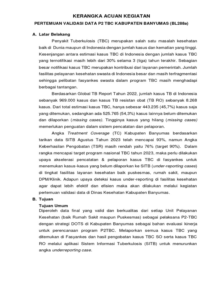 288a - KAK Validasi Data TBC | PDF