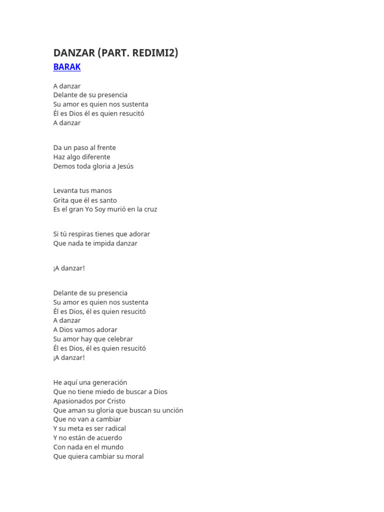 Letra de "A Danzar" de Barak | PDF