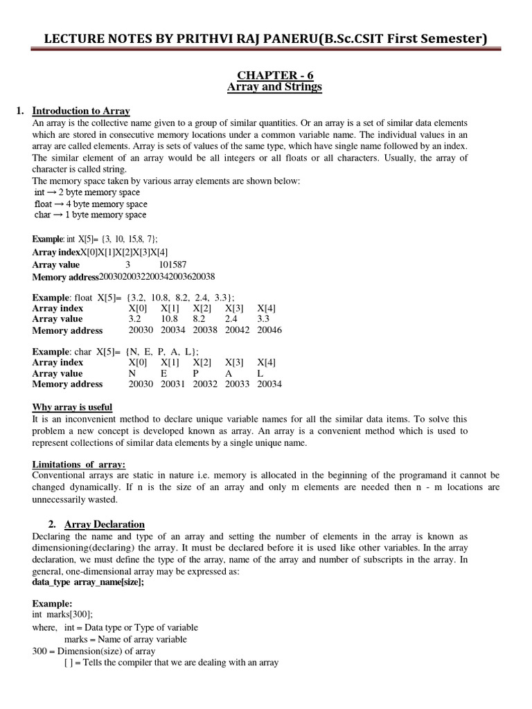 Unit-6 ArrayandStrings | PDF | Matrix (Mathematics) | String (Computer Science)