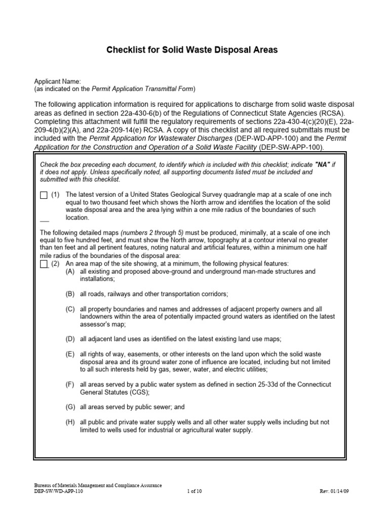Solid Waste Disposal Area Application Checklist | PDF | Contour Line ...