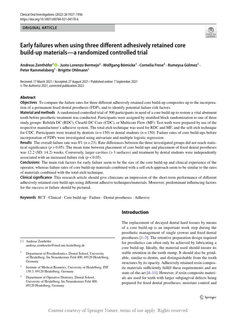 Early Failures When Using Three Different Adhesive | PDF | Dentistry ...