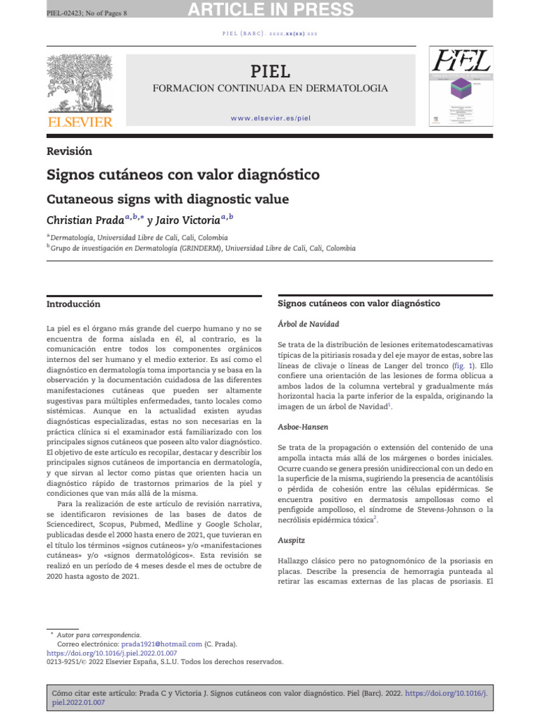 Signos Cutaneos Prada | PDF | Dermatología | Psoriasis