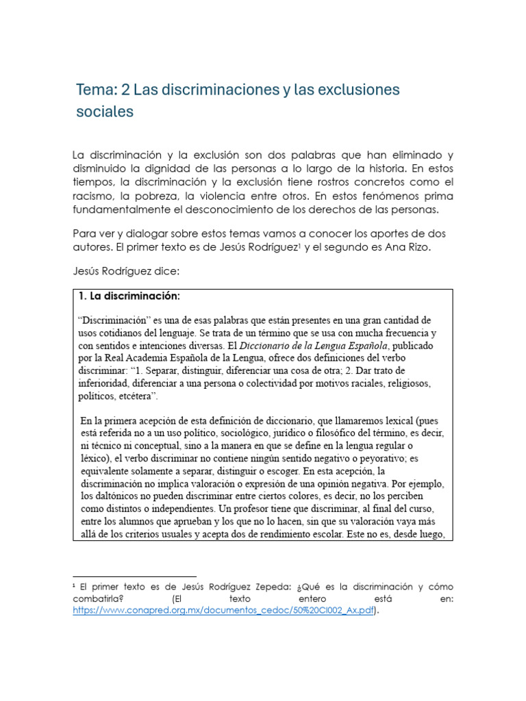 Tema 2 - Discrimimaciones y Exclusiones | Descargar gratis PDF ...
